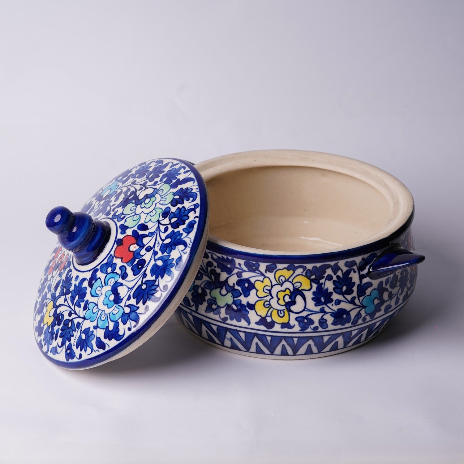 Hand-Painted Lidded Blue Pottery Serving Pot - Hot Dish Server ...