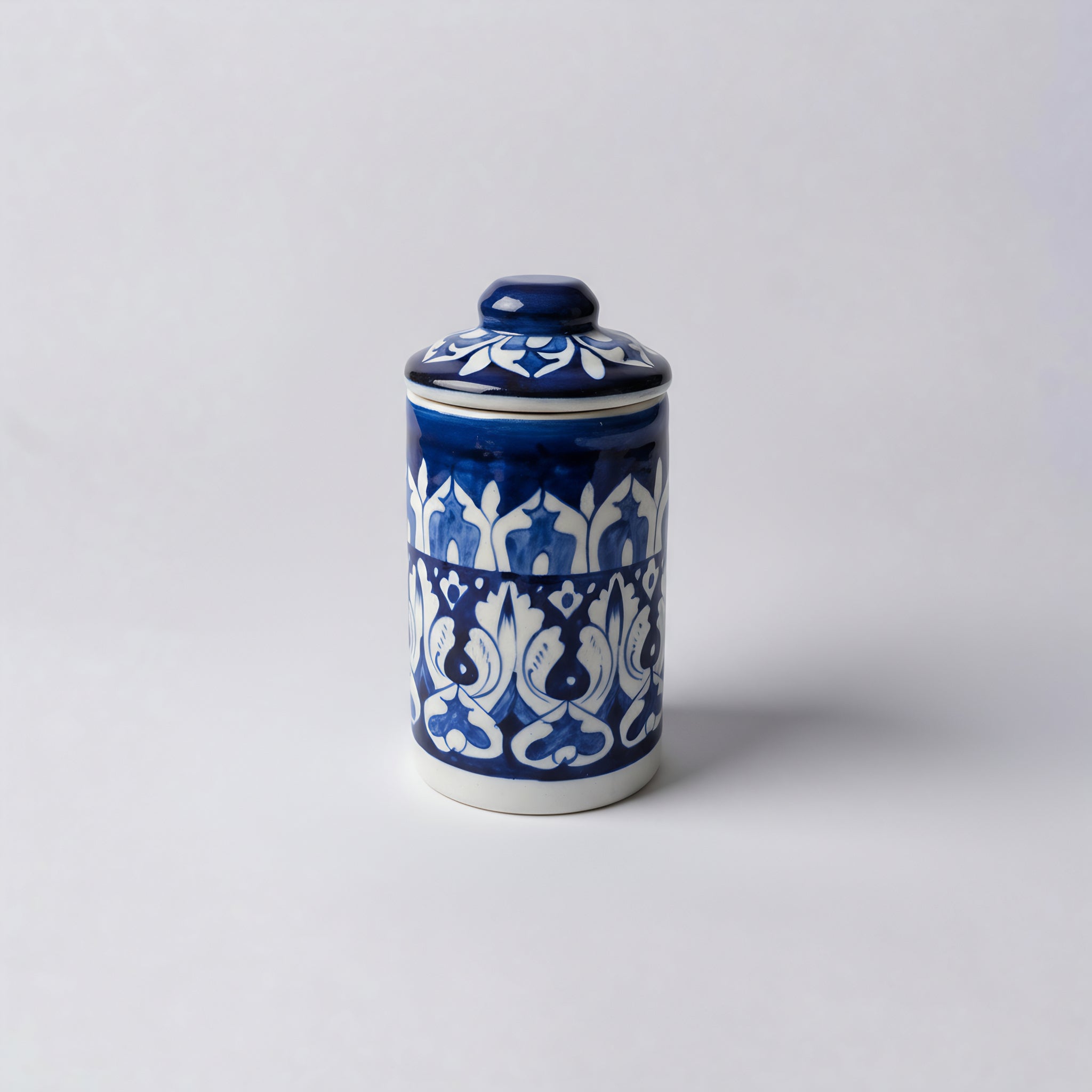 Small Blue Pottery Jar with Lid (6 inch x 3.5 inch) - Hand-Painted ...